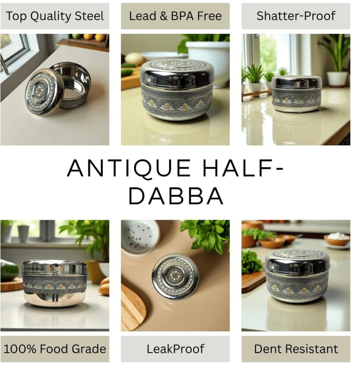 carryHome Antique Stainless Steel Half Dabba, Decorative container | P ...